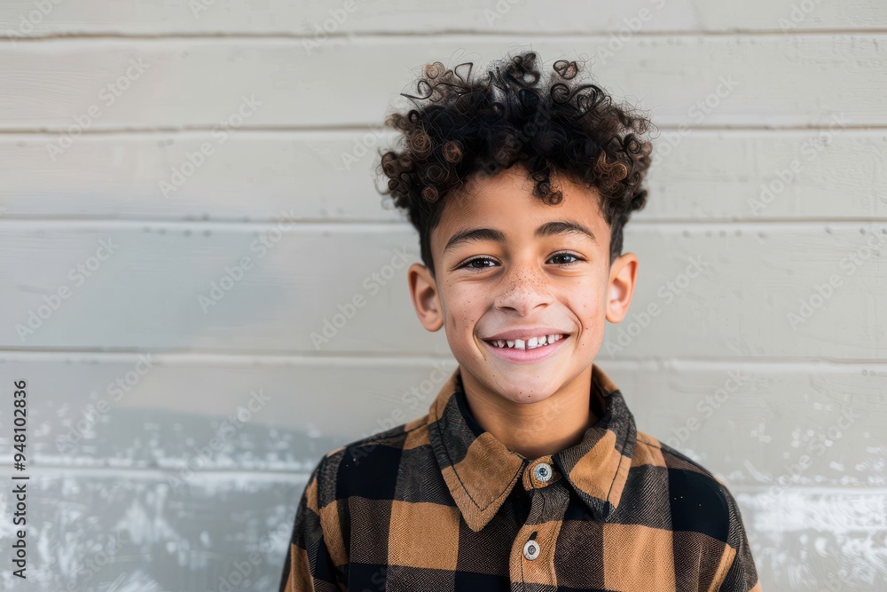 Portrait of cute mixed-race preteen boy outdoors. Portrait of cute ...