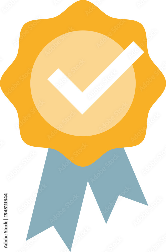 Gold badge with checkmark symbolizes achievement and recognition ...