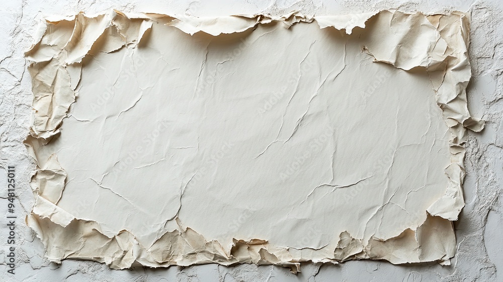 134. A torn paper frame with jagged edges and textured surfaces, the ...