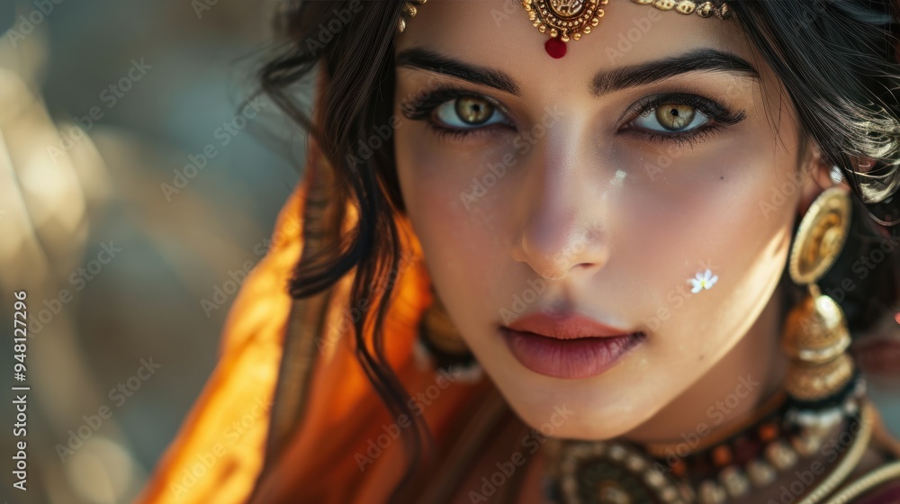 Beautiful woman in the goddess indus valley civilization beauty style ...