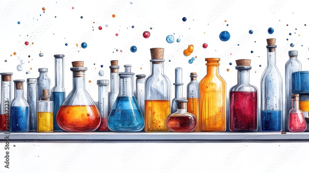 Seamless design of clipart depicting the testing of substances ...
