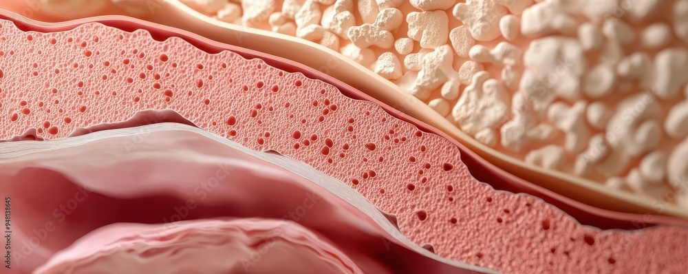 Skin cross-section, highlighting cells and layers, 3D medical ...