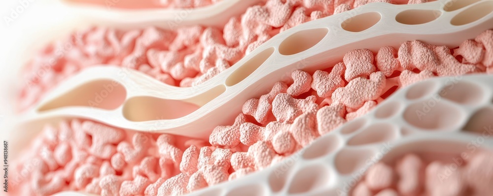 Skin cross-section, highlighting cells and layers, 3D medical ...