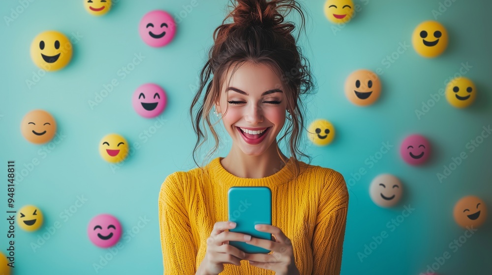 A beautiful young woman blogger vlogger or influencer is receiving ...