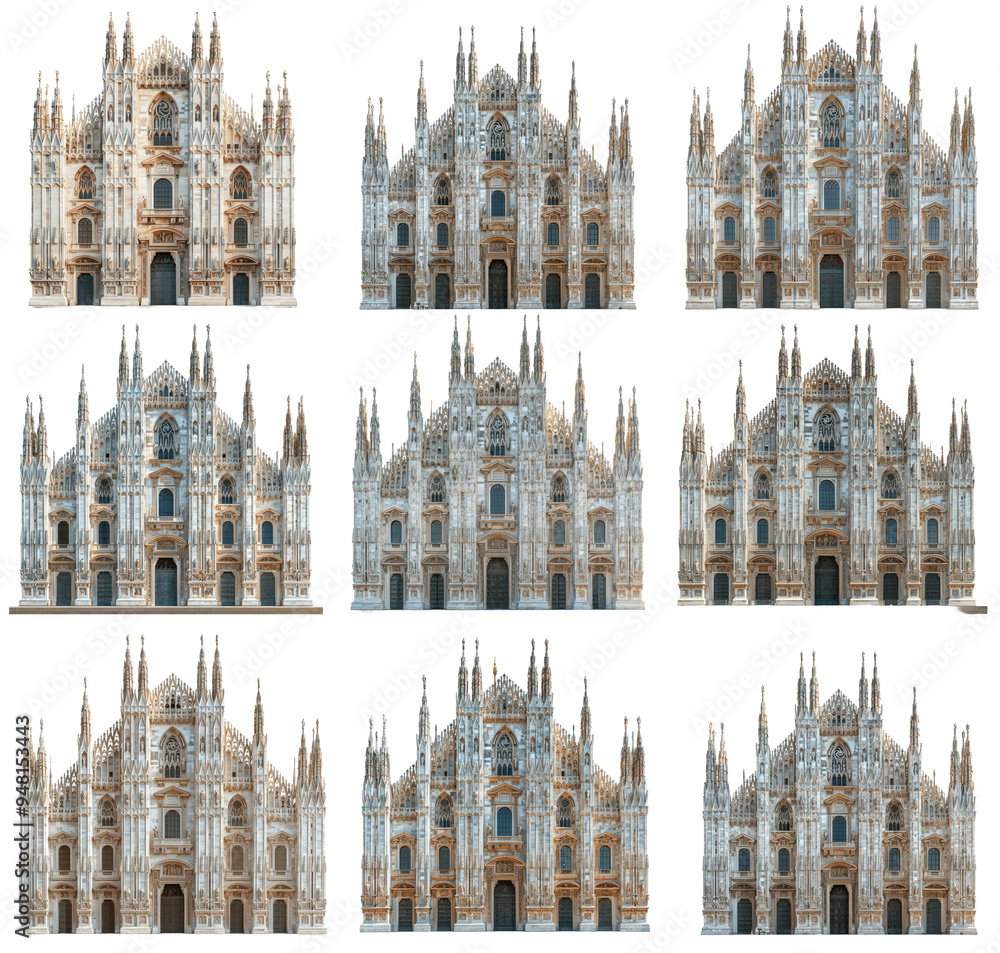 Facade of the Duomo di Milano isolated on a transparent background ...