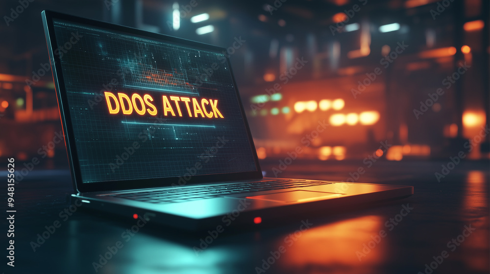 laptop with ddos attack sign Stock Photo | Adobe Stock