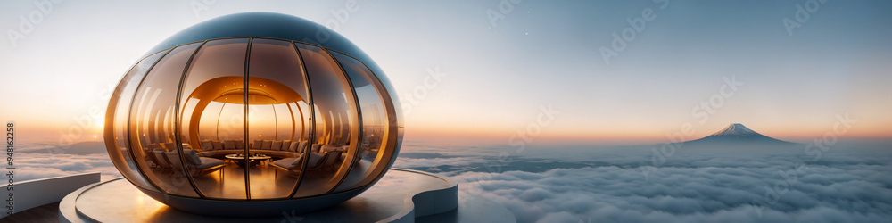 Glazed, panoramic and modern residential building above the clouds ...