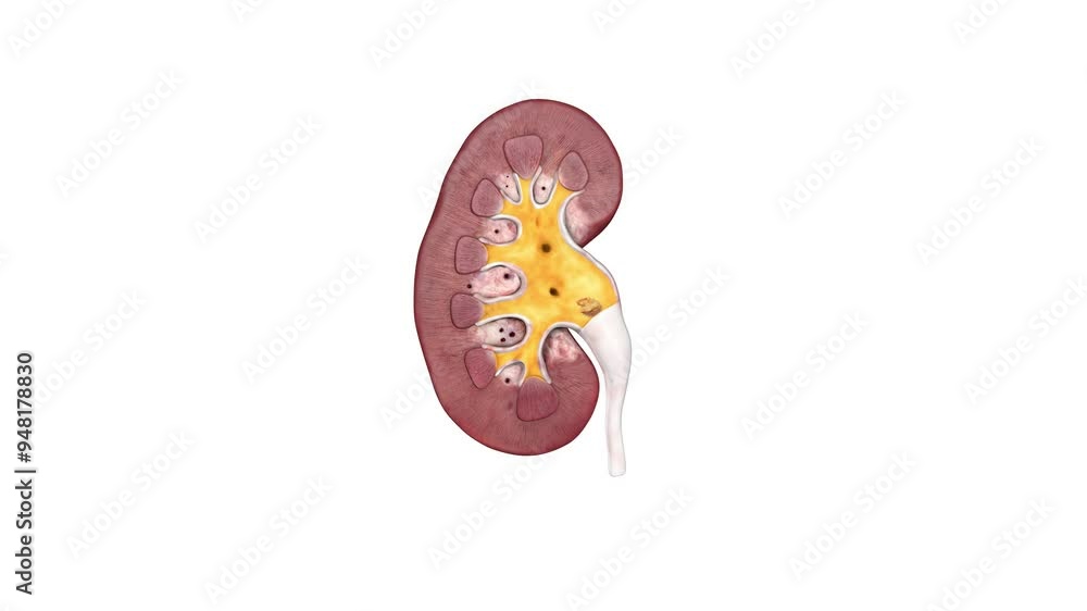 animation of crushing stones in the kidney, Human Kidney Cross Section ...