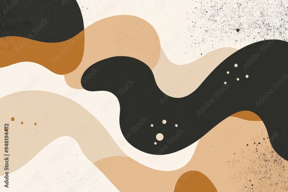 This modern abstract digital illustration showcases fluid shapes in earthy colors, embodying a ...