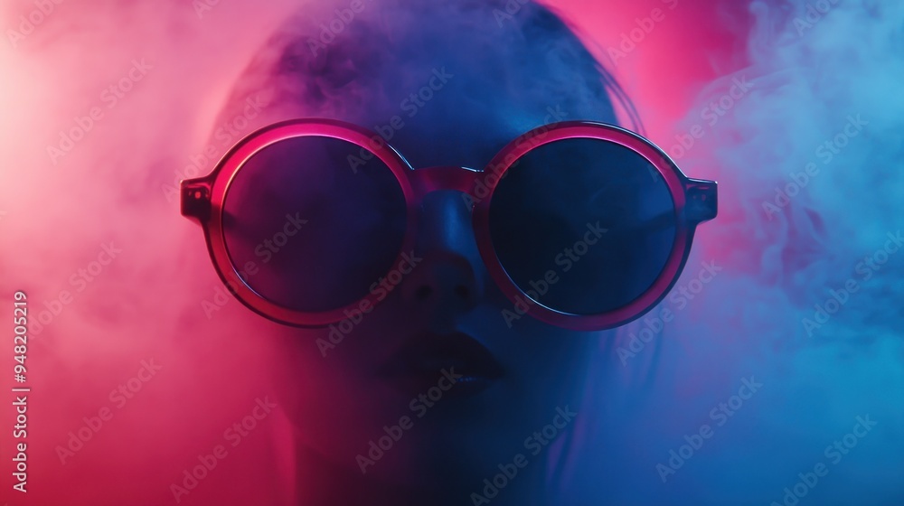Mysterious and Intriguing Portrait with Bold Sunglasses in Vibrant Hues ...