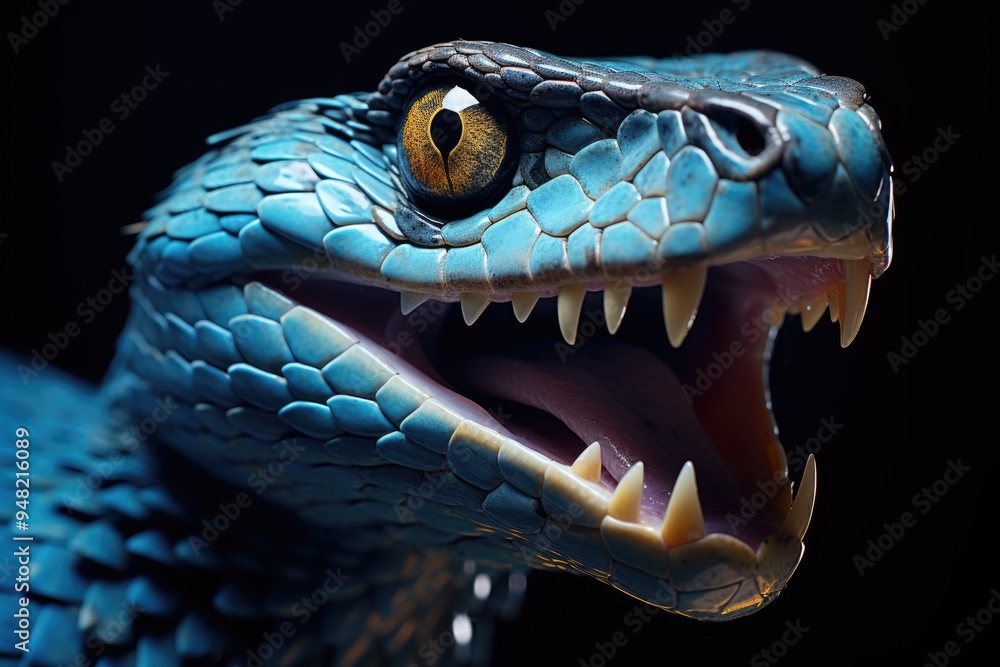 Blue Viper Snake in the Blue Cobra of Blue Insularis Viper Stretching ...