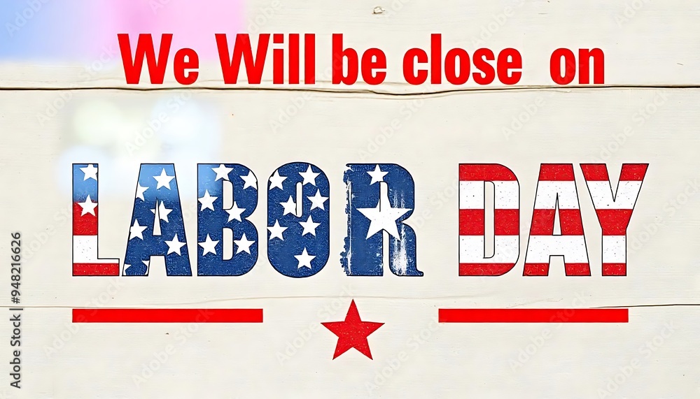 We Will be closed on LABOR DAY, with the American flag pattern banner ...