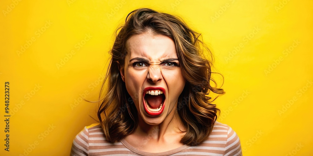 Intense emotion fuels the furious expression of a young adult woman ...