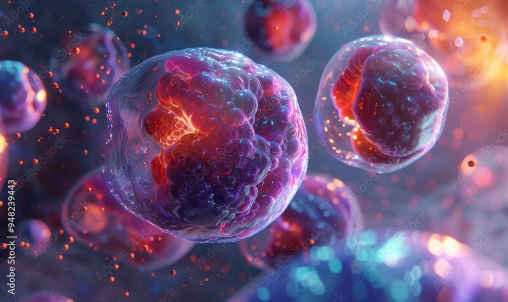 cellular therapy and regeneration, microscopic view of body cells ...