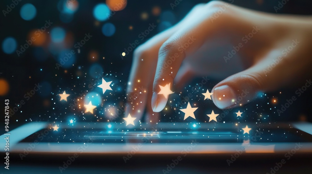 Close-up of an excellent customer service rating being submitted on an ... Close-up of an excellent customer service rating being submitted on an ...