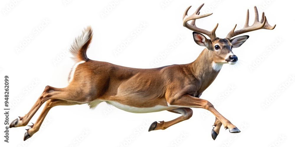 Majestic white-tailed deer in mid-leap, isolated on a transparent ...