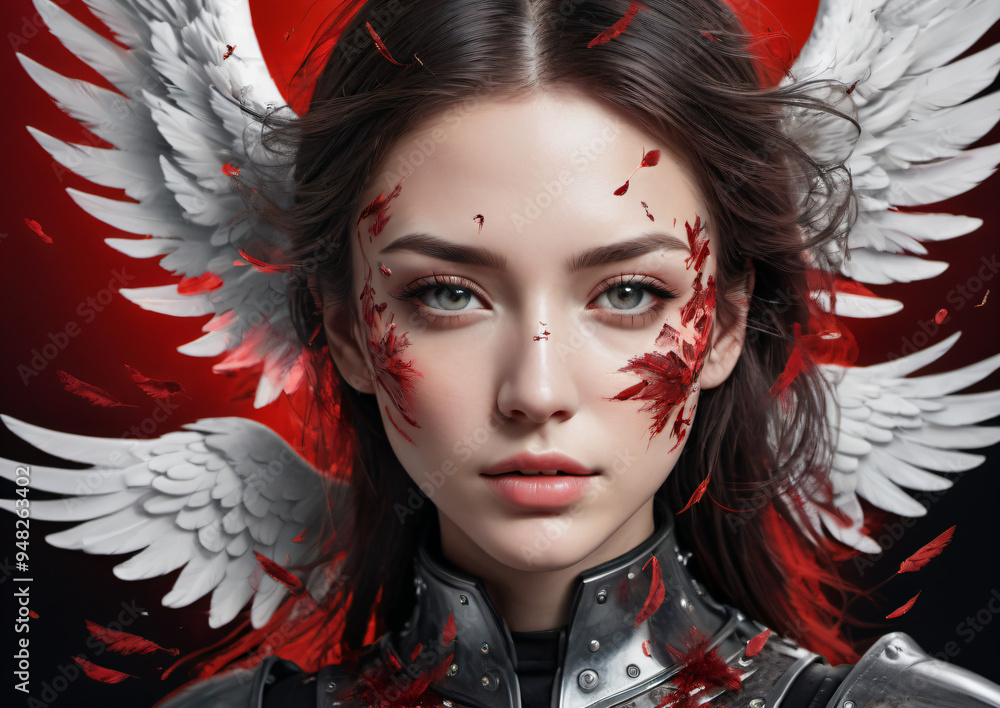Wings of War: The Red Feathered Sentinel in Neo-Fantasy Realism Stock ...