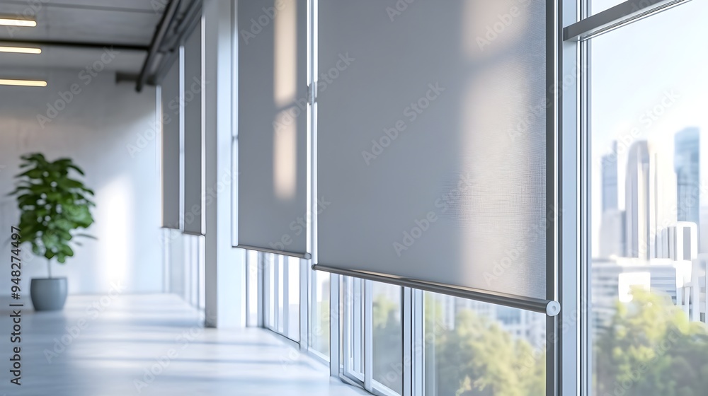 Photograph of a modern smart office interior with IoT powered window ...