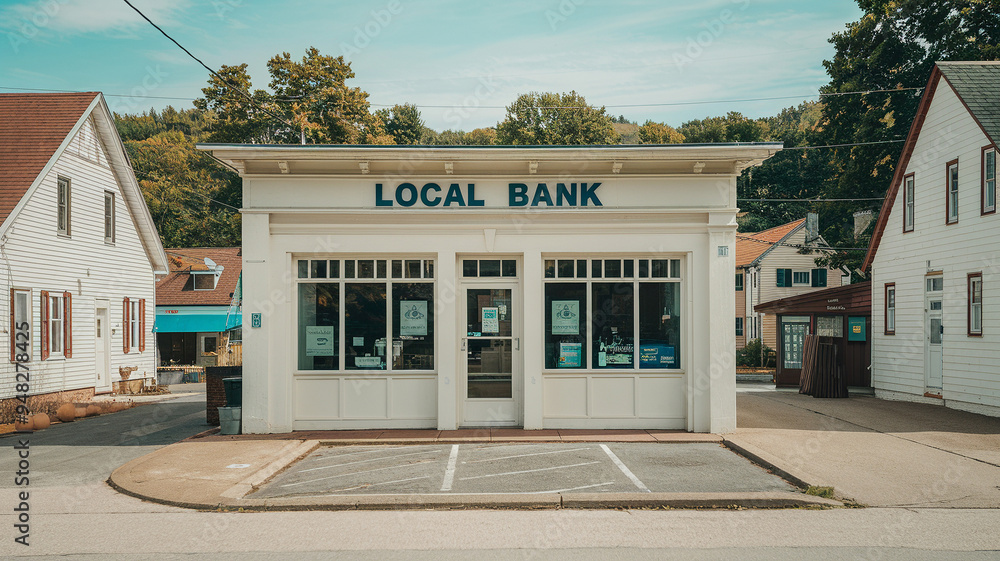 Charming local bank building in a serene neighborhood, featuring a ...