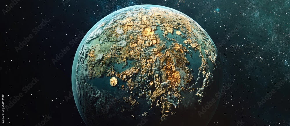 3D cartoon rendering depicting a civilization on Planet Earth set ...