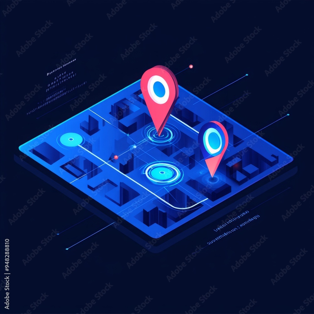 Innovative AI-Powered GPS: Vector Illustration of a Digital Map with ...