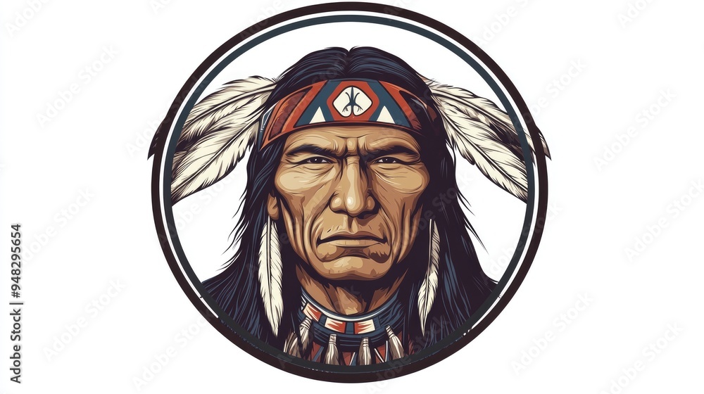 2D cartoon illustration of a Native American chief facing forward ...