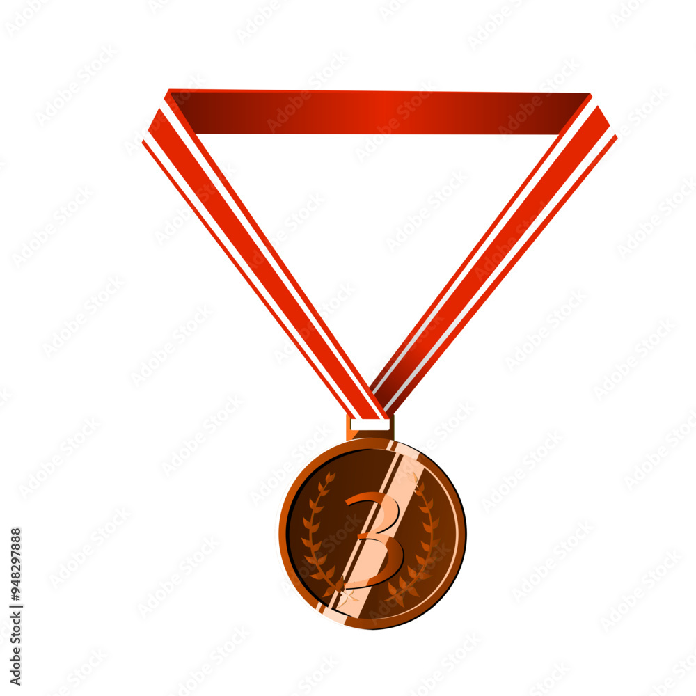 Bronze Medal with Red and White Ribbon for Third Place Achievement ...