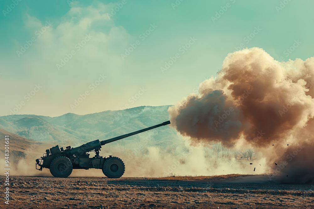 Thunderous Power: An Artillery Gun Unleashes Its Might Amidst Dramatic ...