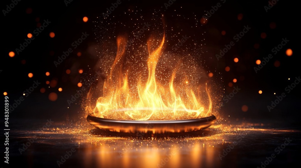 Bright firelight illuminating a pitch-black background, with smoke ...