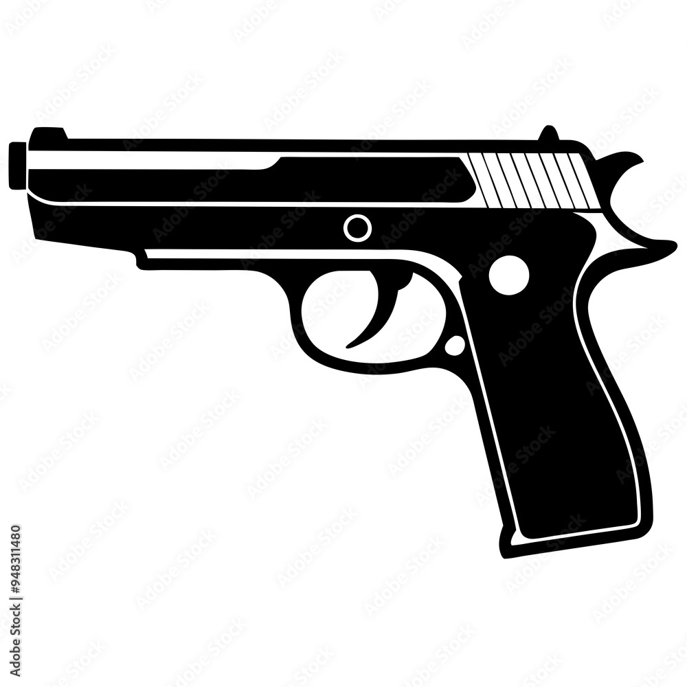 black gun pistol black handgun design firearm vector police gun on ...