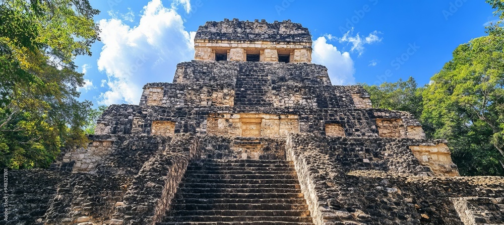 Mayan temple at jungle. Monument landmark. Generative AI technology ...