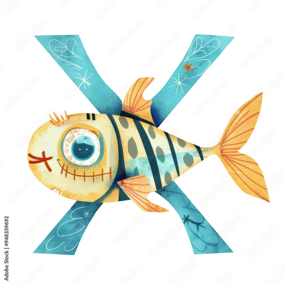 Alphabet letter X for cute x-ray fish on png transparent background. A ...