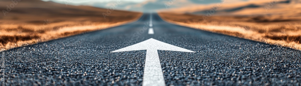Empty road with a white arrow pointing forward, representing ...