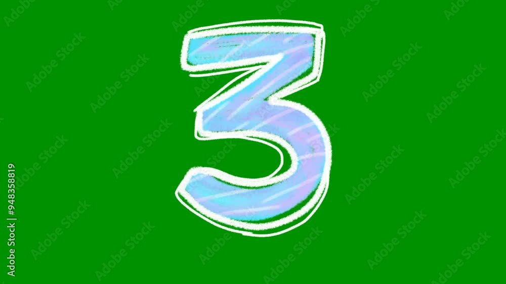 animation of number 3 on green screen background. the text of number 3 ...