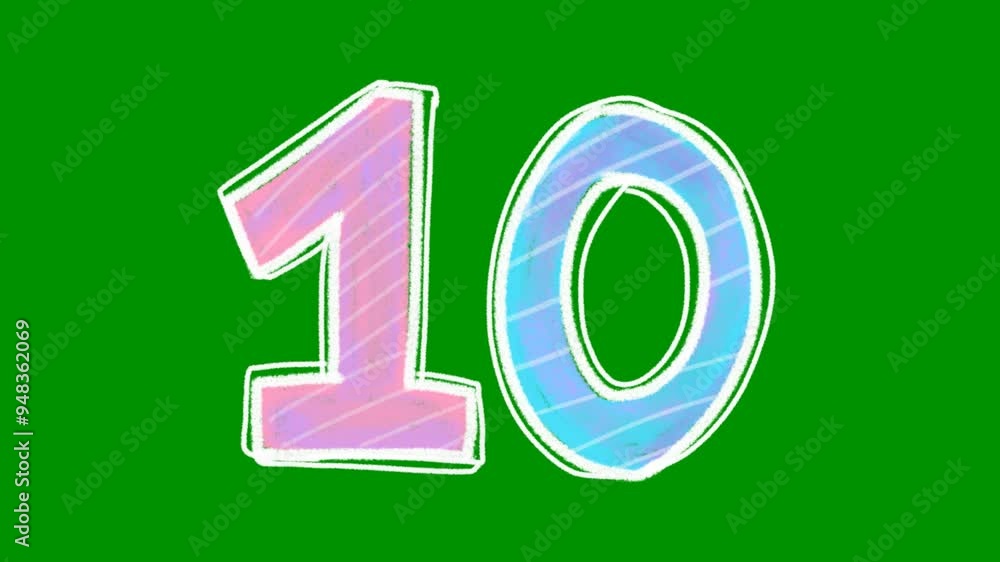 animation of number 10 on green screen background. the text of number ...