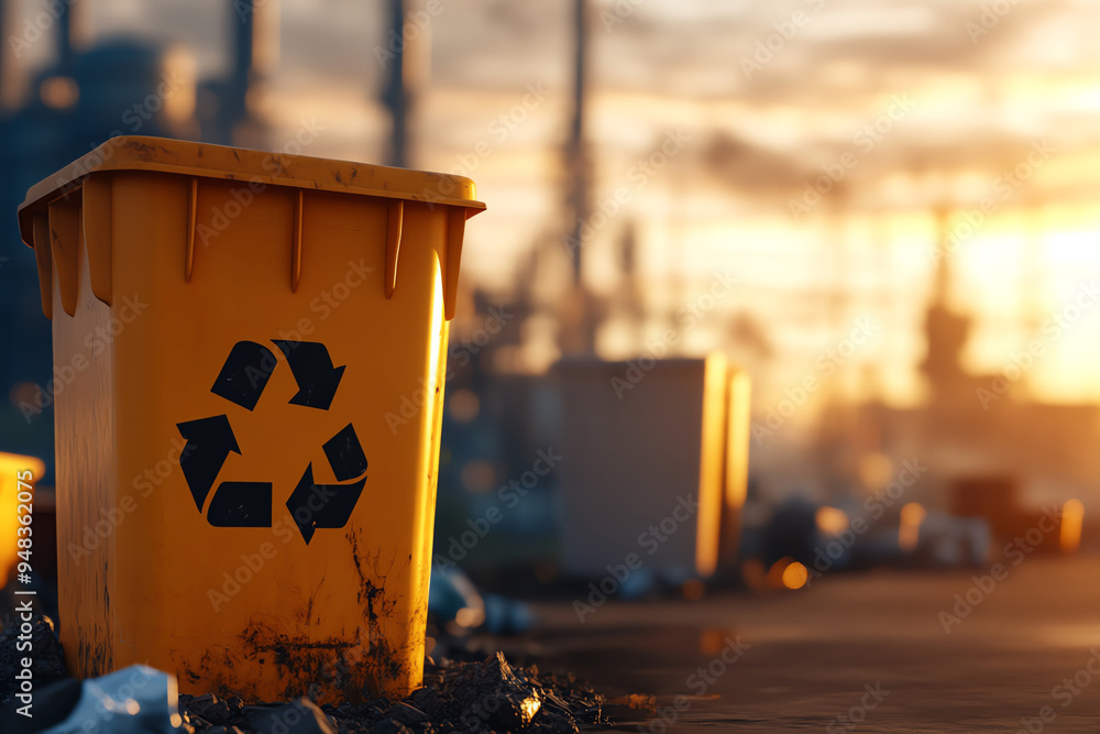 Waste disposal, skip container with hazardous waste symbols, industrial ...