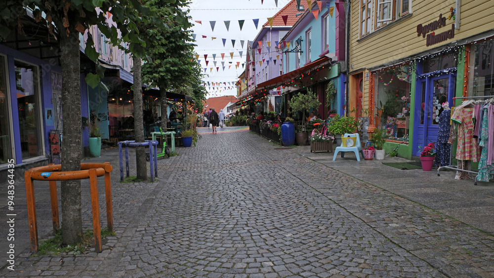 Stavanger, Norway - August 5 2024 Fargegaten (street of colors) is ...