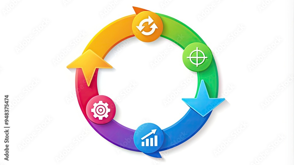 Colorful circular flow diagram with arrows and icons illustrating a ...