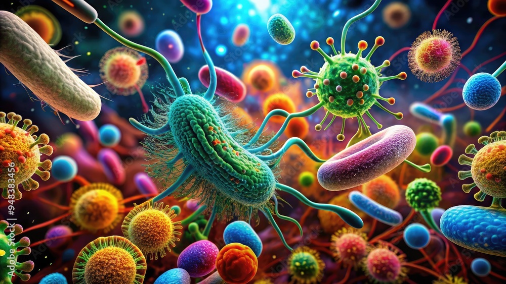 Colorful microscopic image of a pathogen's intricate structure ...