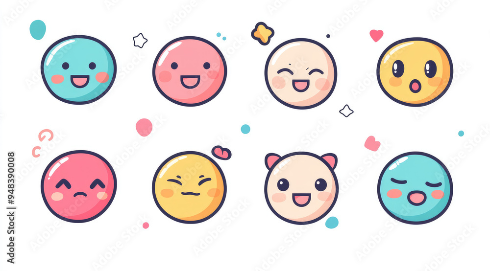 Cute, kawaii doodle clip art with various expressions and emotions of ...