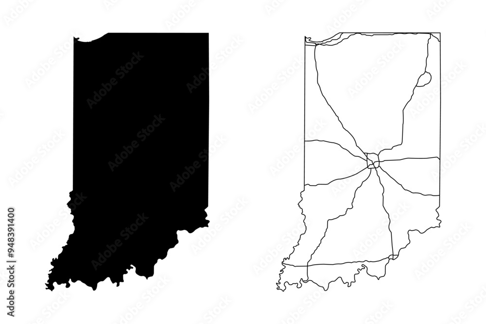 Indiana State Border With Interstate Highway Lines Stock Vector | Adobe ...