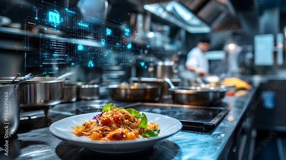 A photograph showcasing a modern restaurant kitchen equipped with ...