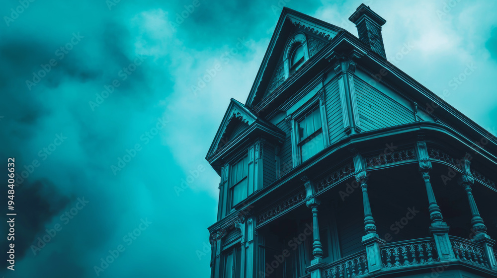 Vintage Victorian House with Dramatic Sky - Architectural Detail of ...