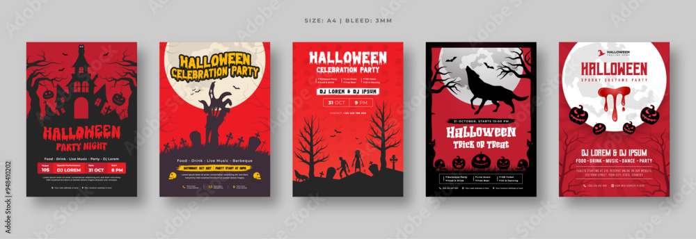 Spooky Halloween flyer and poster set - Red and black theme with ...