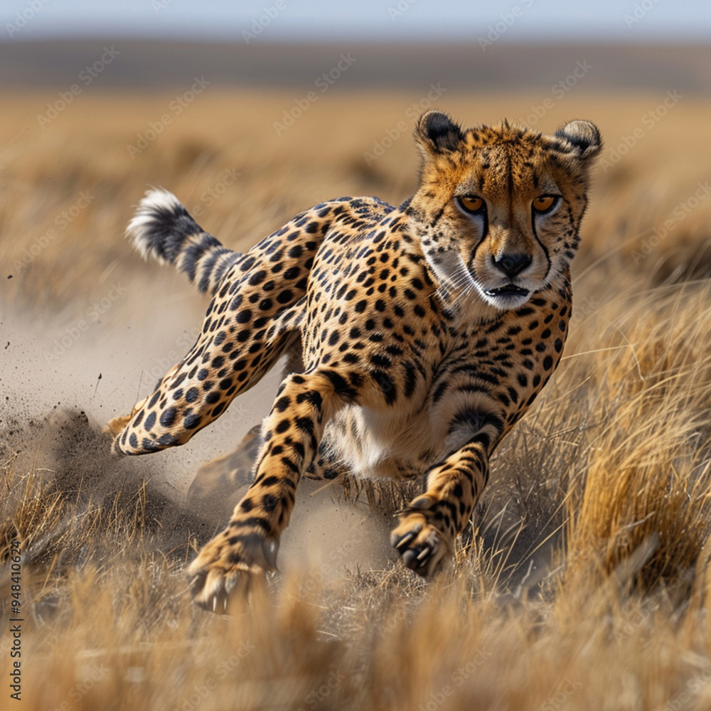 Cheetah running at full speed across a grassy plain: A dynamic and ...