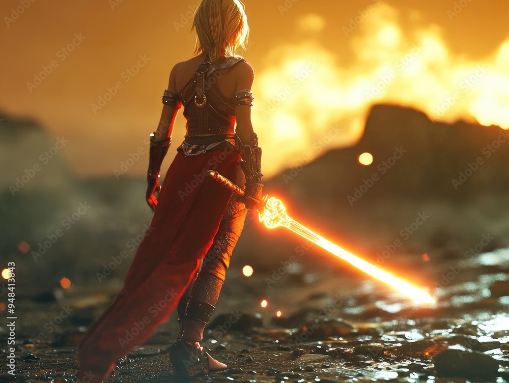 3D Fantasy Role Playing Game Mock up Female Hero Character Embarking on ...