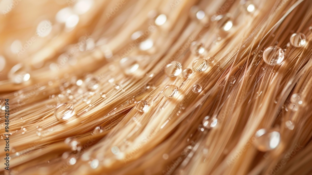 Macro Close-up of Water Droplets on Blonde Hair Strands, Illustrating ...