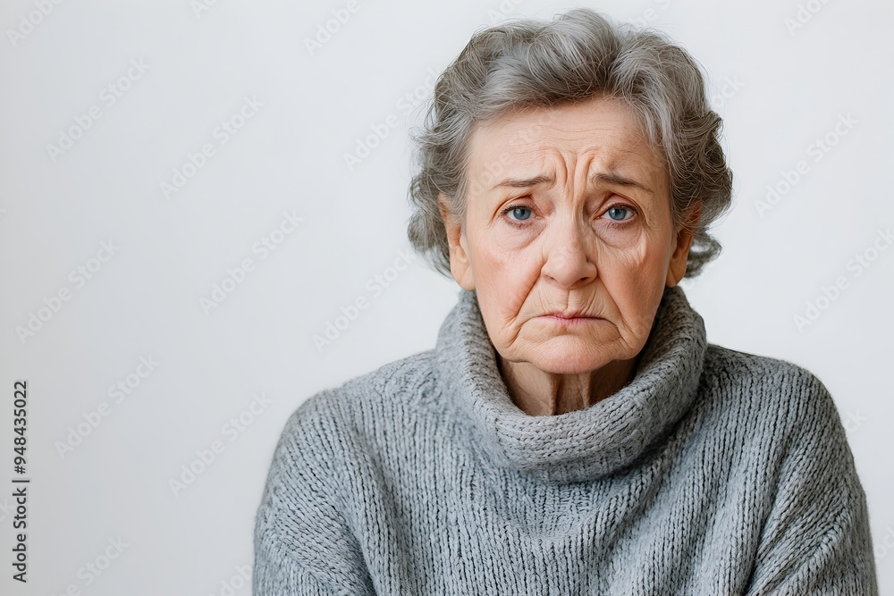 Portrait of a concerned and elderly Russian woman with tears streaming ...