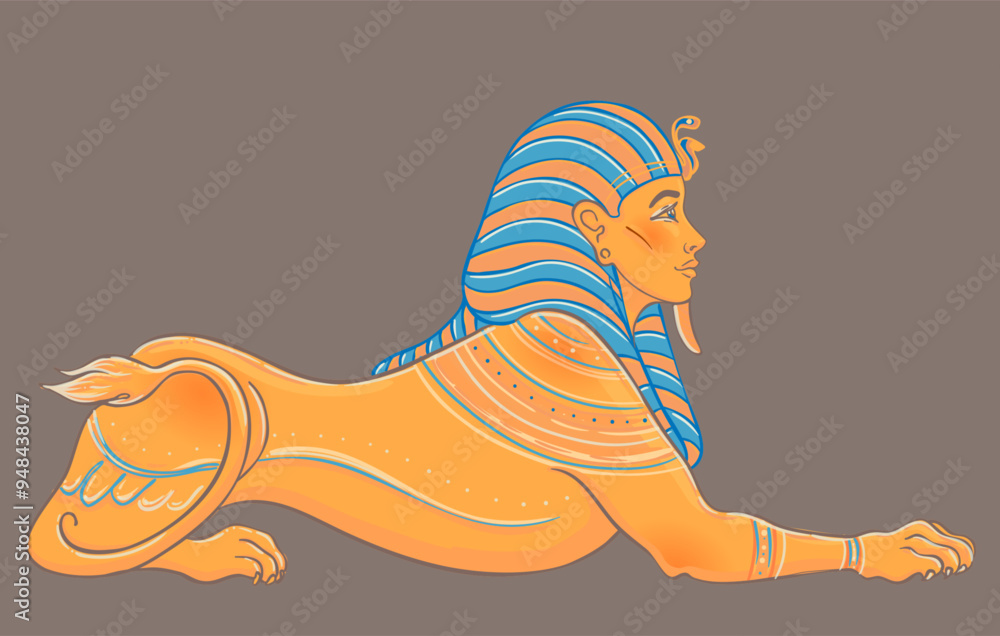 Vetor de Sphinx, Egyptian mythical creature with head of human, body of ...