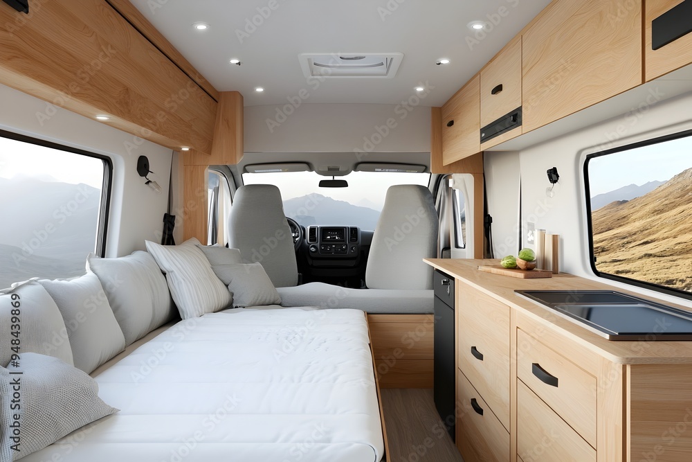 Compact Luxury Campervan Interior with Modern Kitchen Spacious Living ...